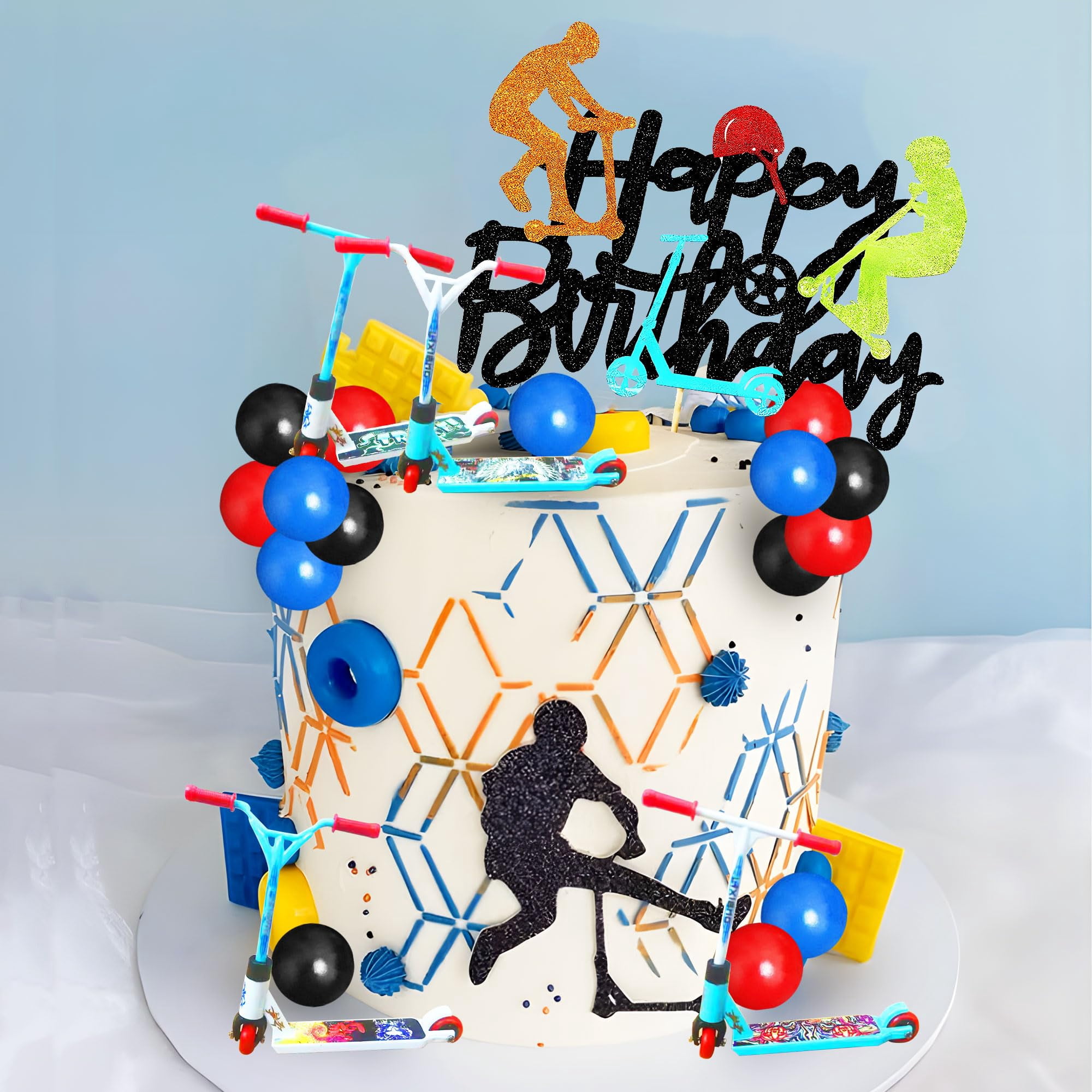Blue Scooter CakeTRDN Decorations Roller Skate Cake Topper Retro Hip ...