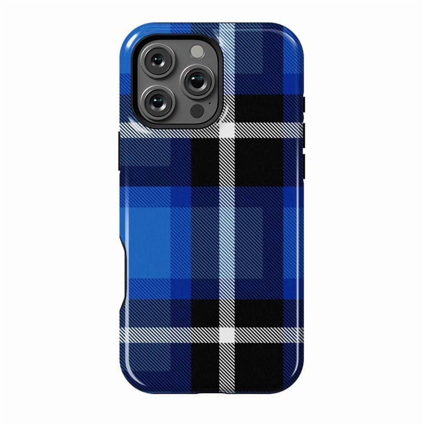Blue Scottish Plaid Check Pattern Artwork iPhone Case 17 16 15 14 13 12 ...