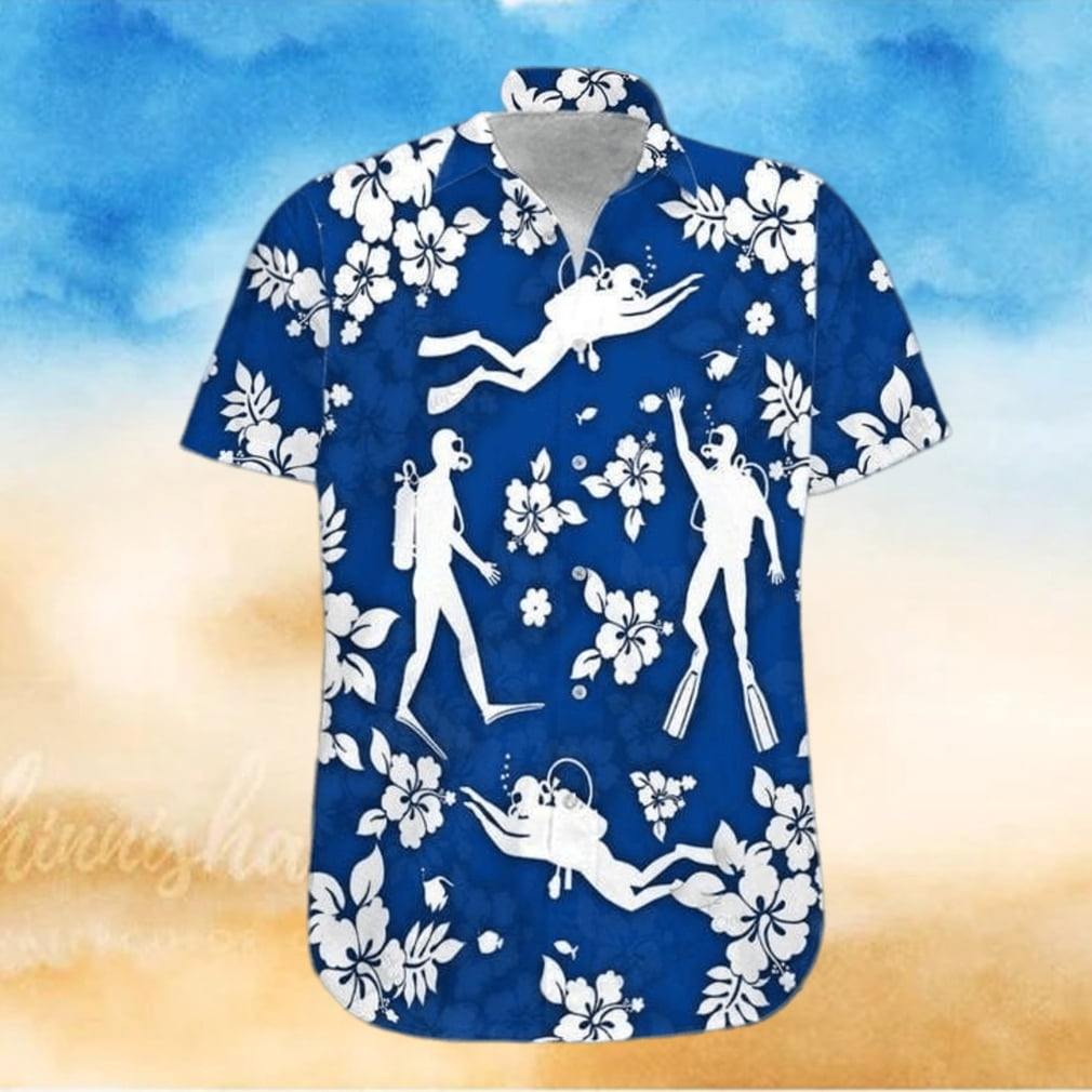 Blue Scuba Diving Hibiscus Unisex Hawaiian Shirts - Walmart.com