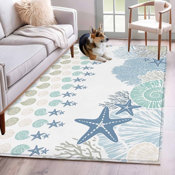 Blue Sea 3x5 Area Rugs for Living Room, Nautical Ocean Watercolor ...