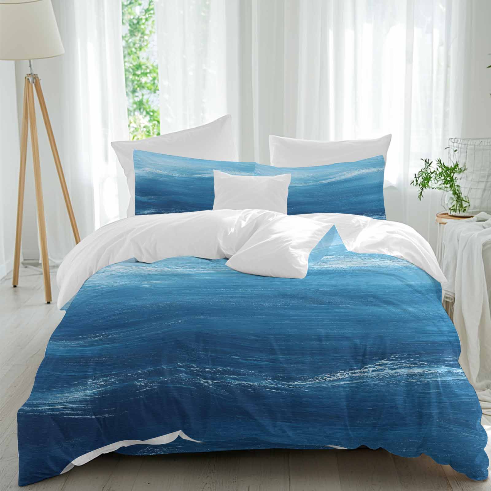 Blue Sea 4 Piece Duvet Cover Set Full Size Abstract Gradient Ocean Wave ...