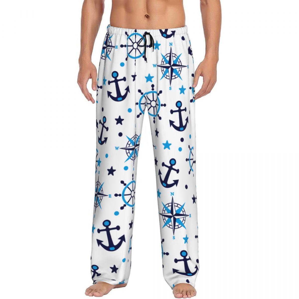 Blue Sea Anchor Pajama Pants Sleepwear for Men Elastic Waistband Sleep ...
