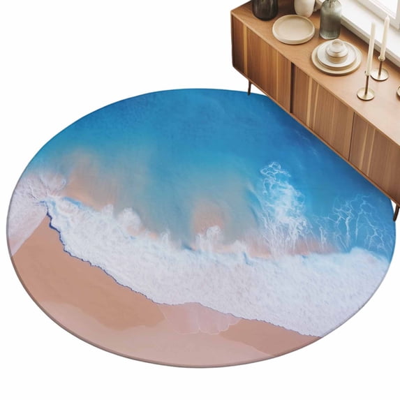Blue Sea Area Rugs 3' (Round) Beach Beautiful Patterns Floor Rug Non ...