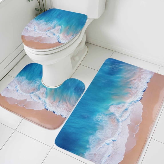 Blue Sea Bathroom Rugs Set Beach Beautiful Patterns Non Slip Absorbent ...