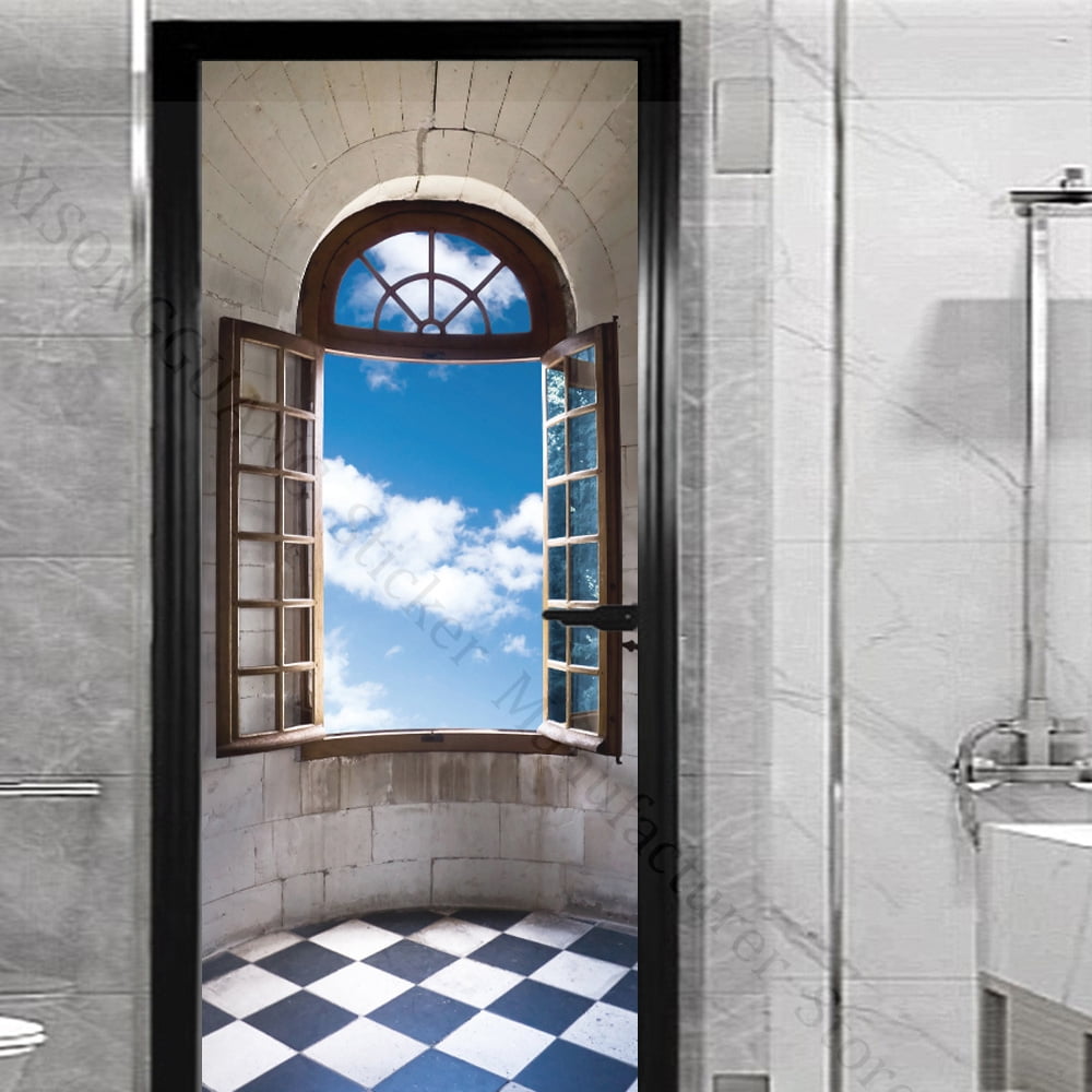 Blue Sea Beach Curtain Self-adhesive Door Stickers Home Decor DIY ...