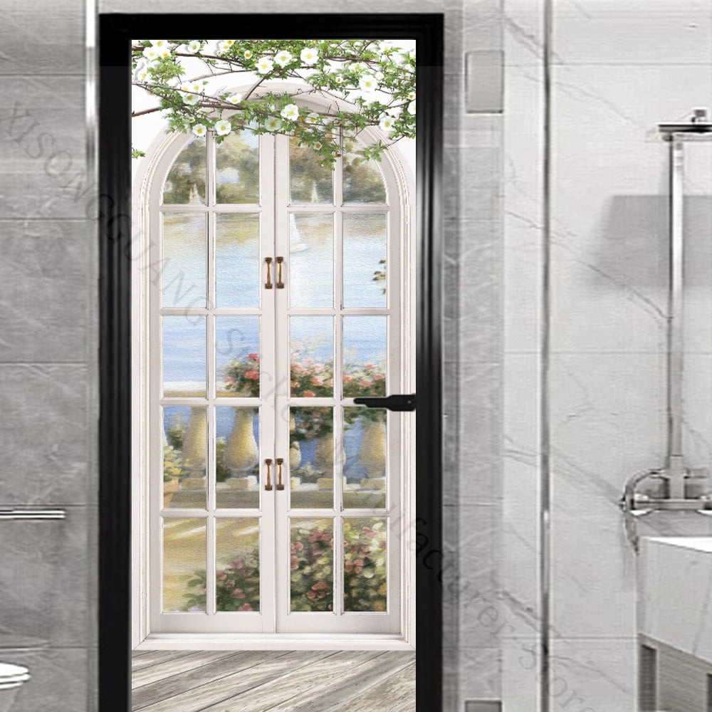 Blue Sea Beach Curtain Self-adhesive Door Stickers Home Decor DIY ...