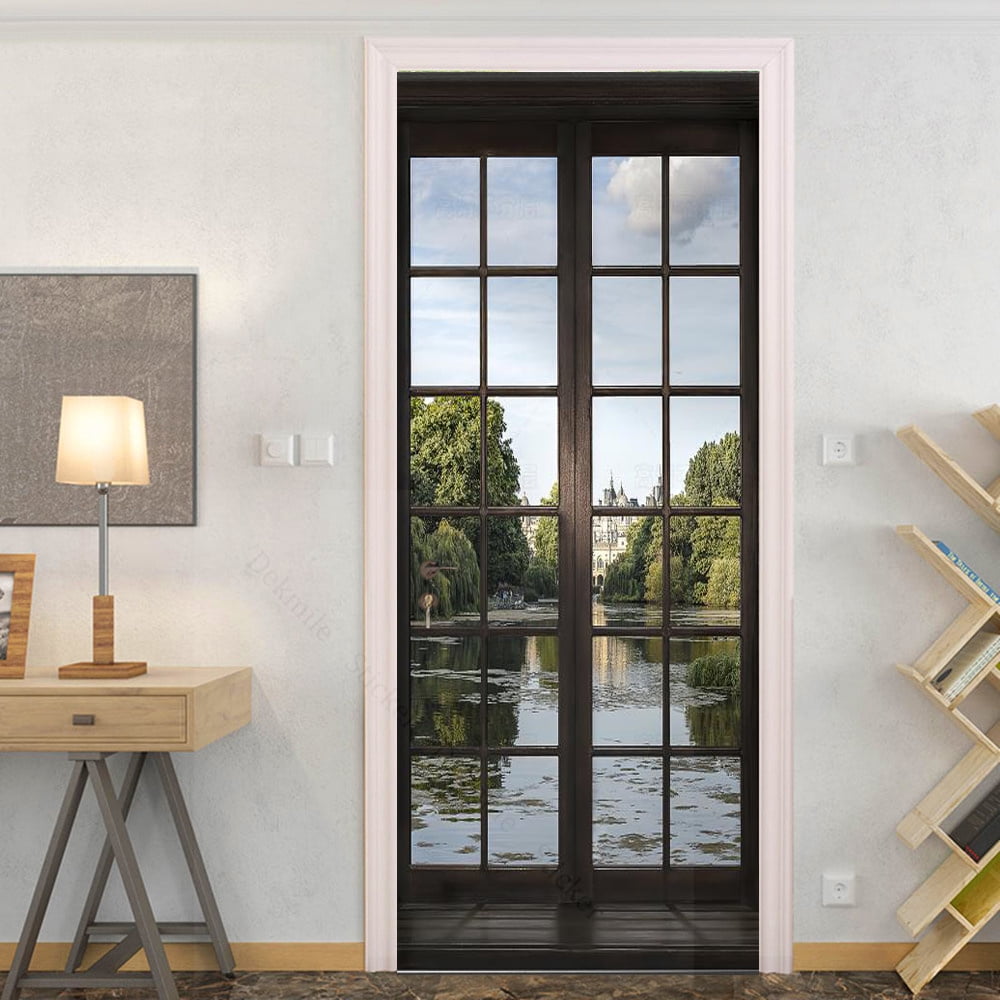 Blue Sea Beach Curtain Self-adhesive Door Stickers Home Decor DIY ...