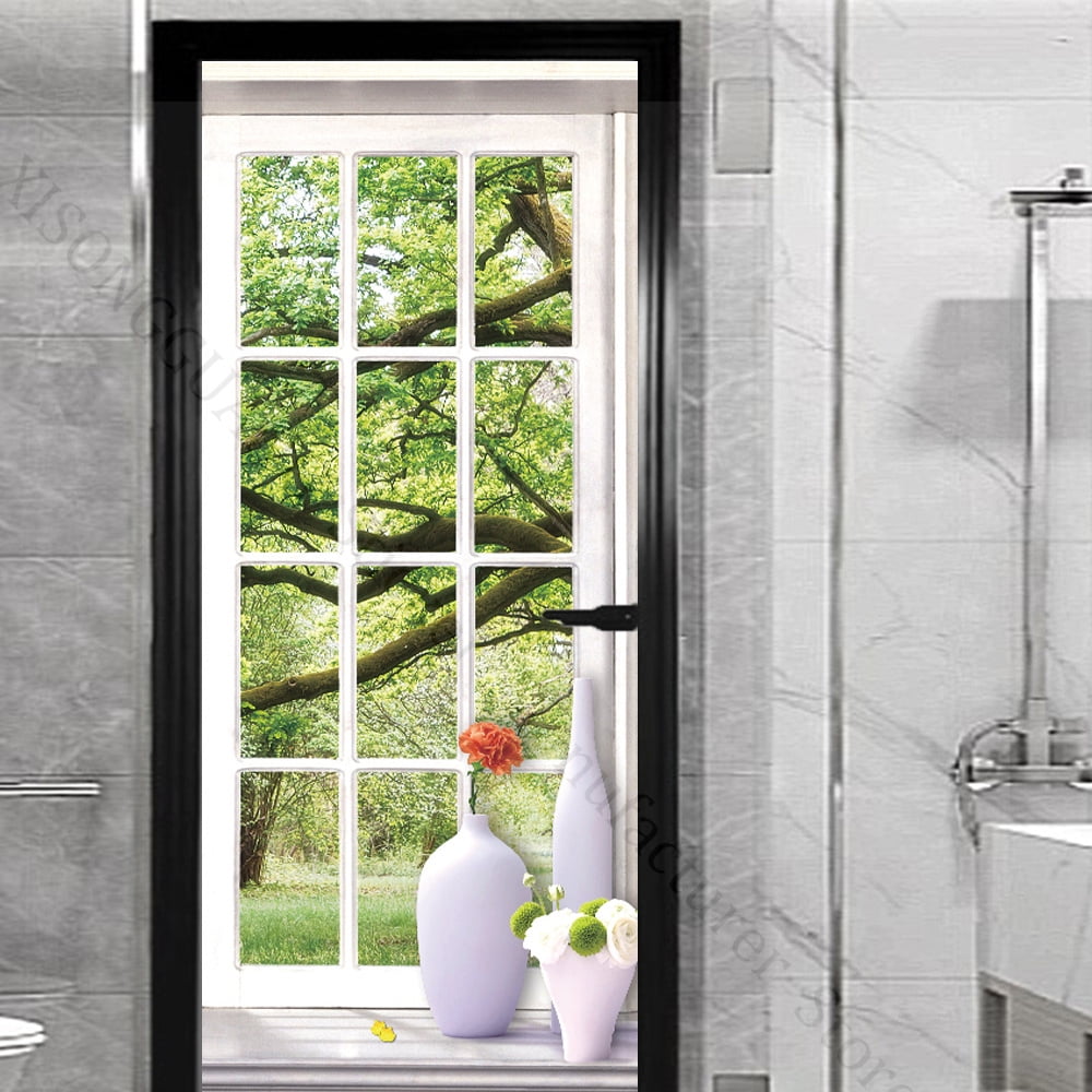 Blue Sea Beach Curtain Self-adhesive Door Stickers Home Decor DIY ...