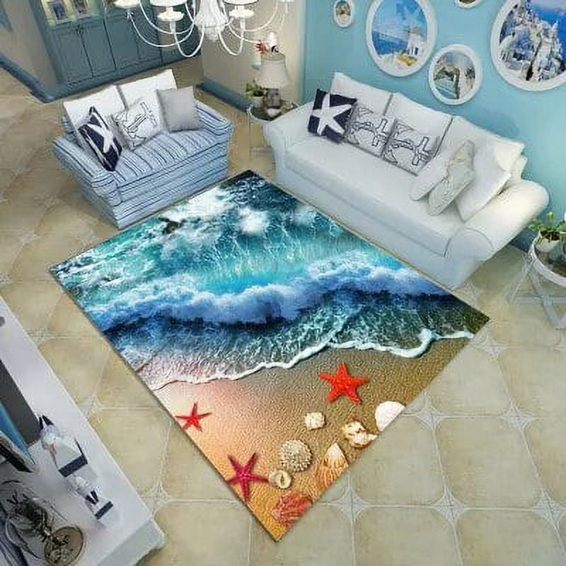 Blue Sea Beach Mediterranean Style 3D Carpet for Living Room Coffee ...