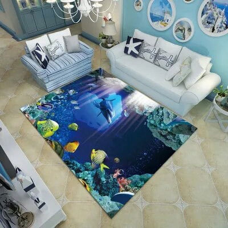 Blue Sea Beach Mediterranean Style 3D Carpet for Living Room Coffee ...