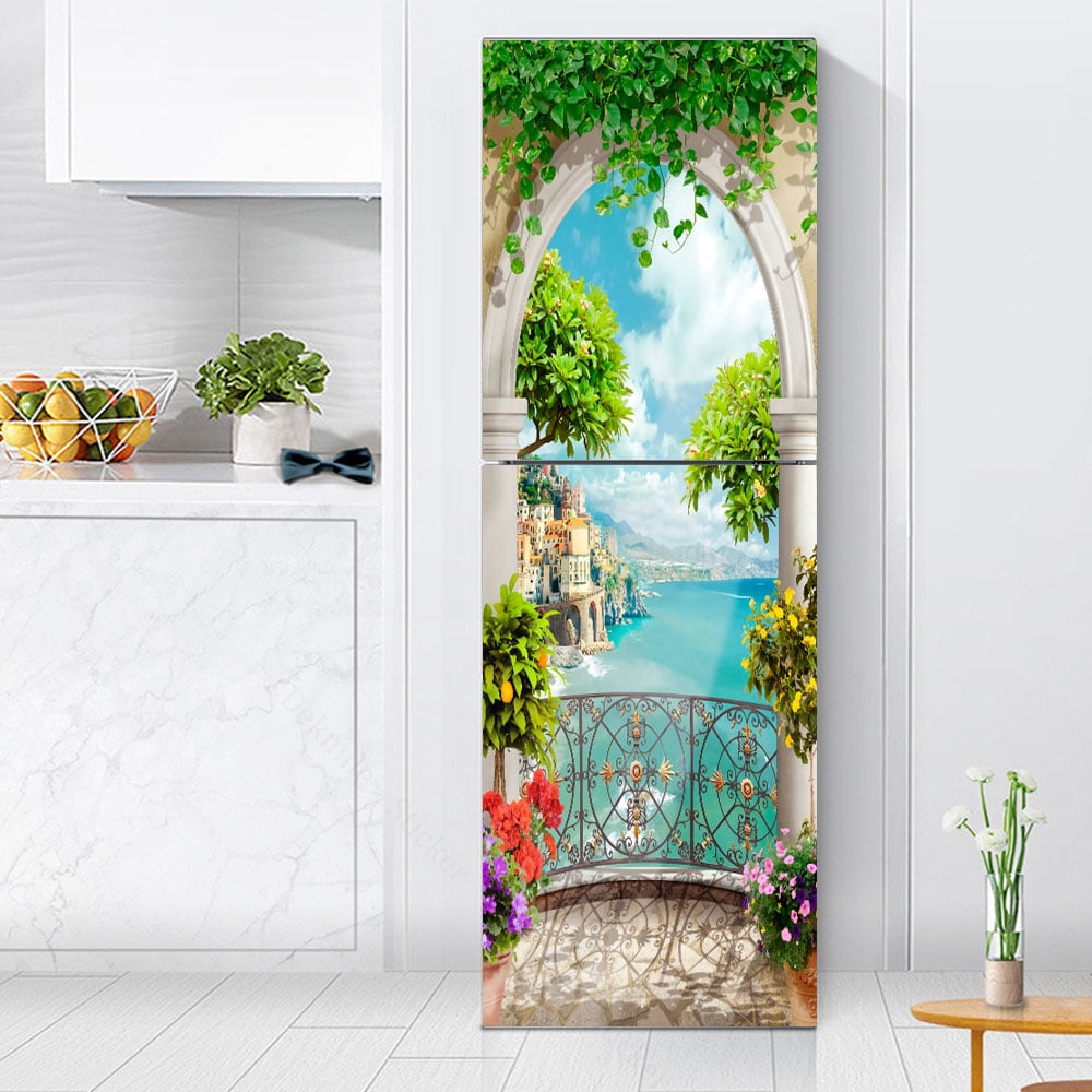 Blue Sea Dolphin Fridge Stickers Flower Field Tiger Refrigerator ...