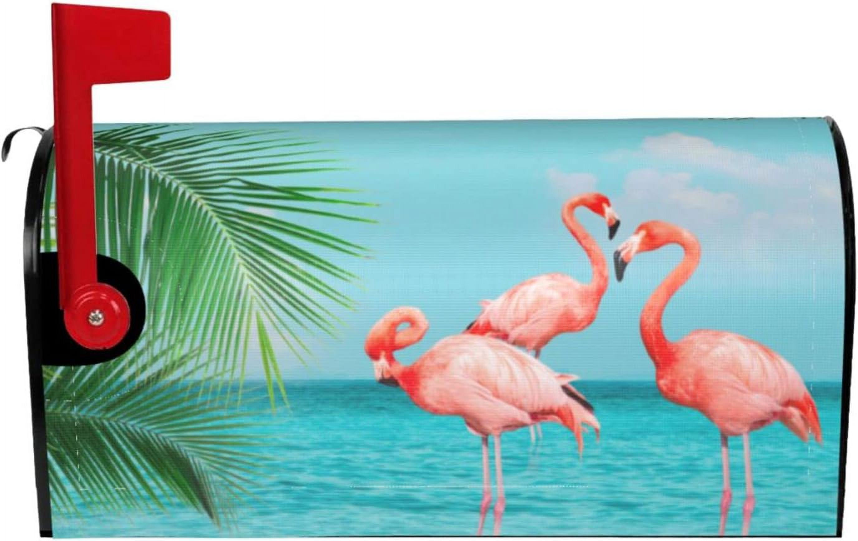 Blue Sea Flamingo Summer Sunshine Tropical Leaf Mailbox Magnetic Post ...