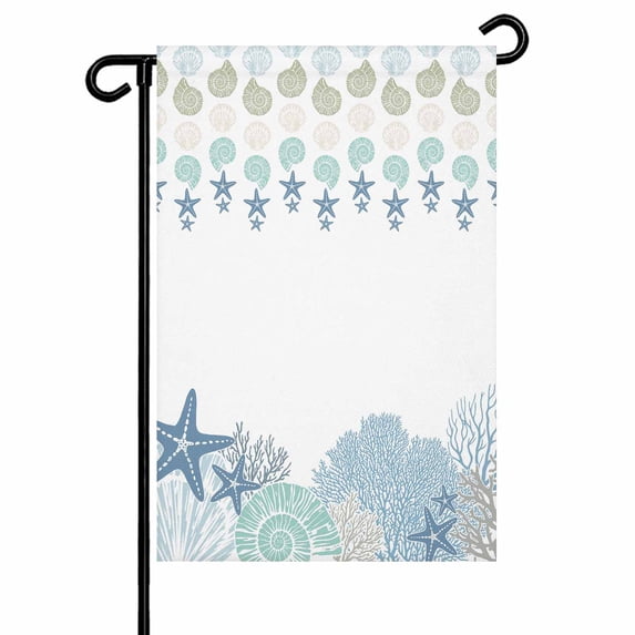 Blue Sea Garden Flag 28x40 Inch Nautical Ocean Watercolor Shells Coral ...