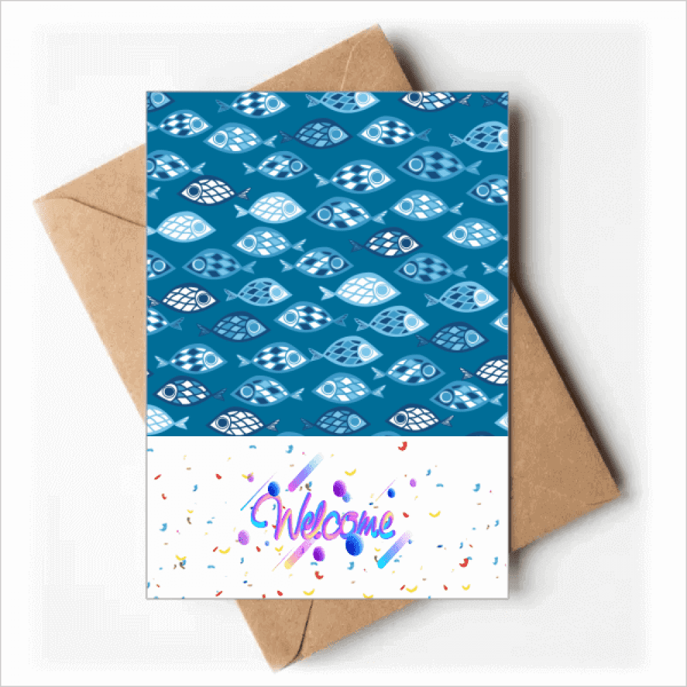 Blue Sea Grids Fishes Welcome Back Greeting Cards Envelopes Blank ...