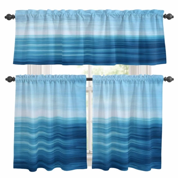 Blue Sea Kitchen Curtains Set for Windows, Abstract Tranquility Ocean ...