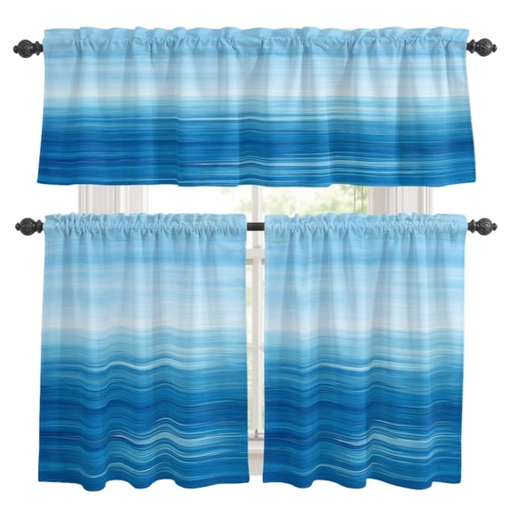 Blue Sea Kitchen Curtains Valance and Tier Set Abstract Gradient Ocean ...