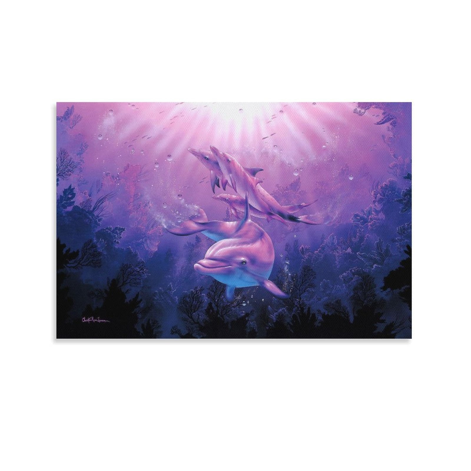 Blue Sea Lassen Colorful Sea Dolphin Posters Wall Art Painting Canvas ...