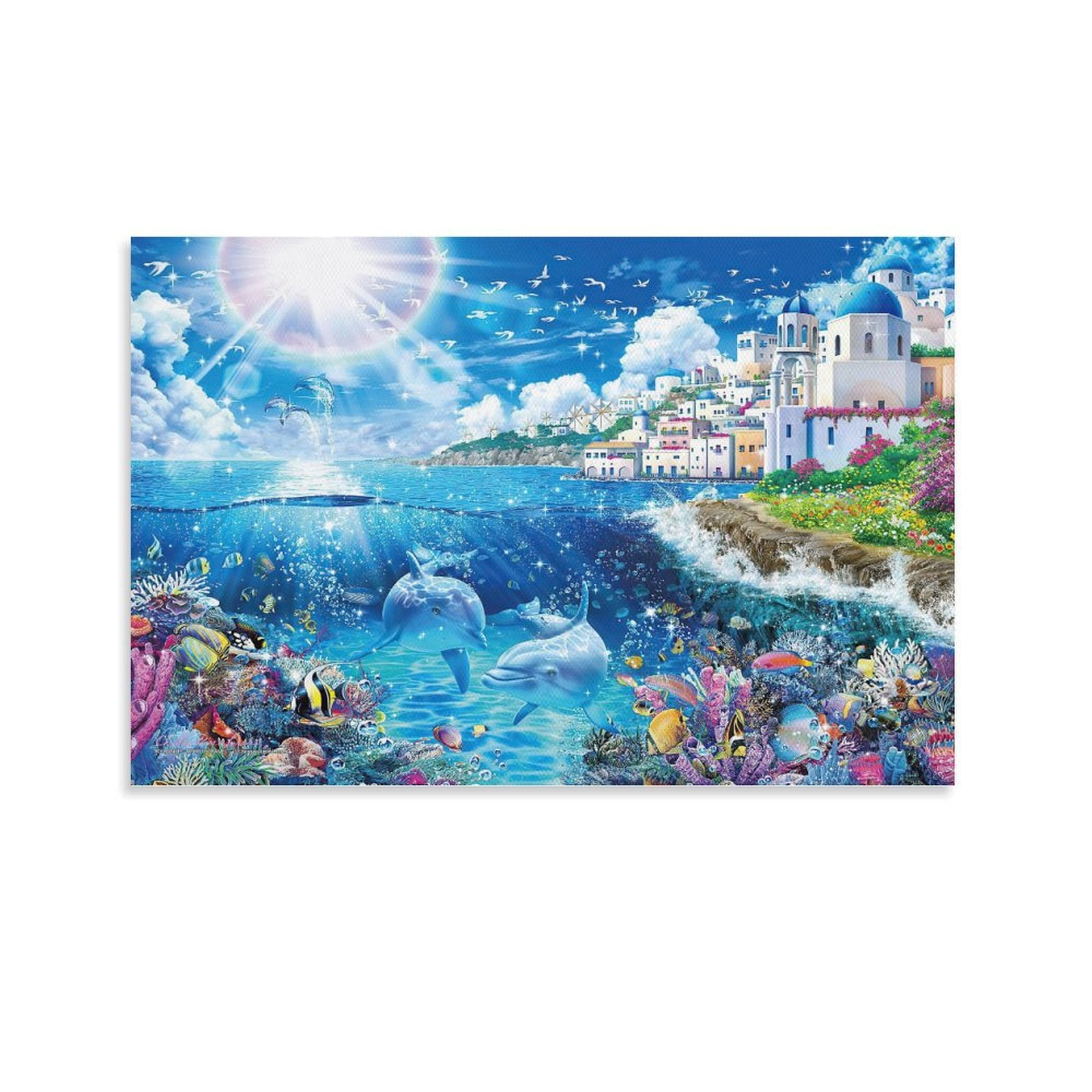Blue Sea Lassen Colorful Sea Seascape 2 Dolphin Picture Print Wall Art ...
