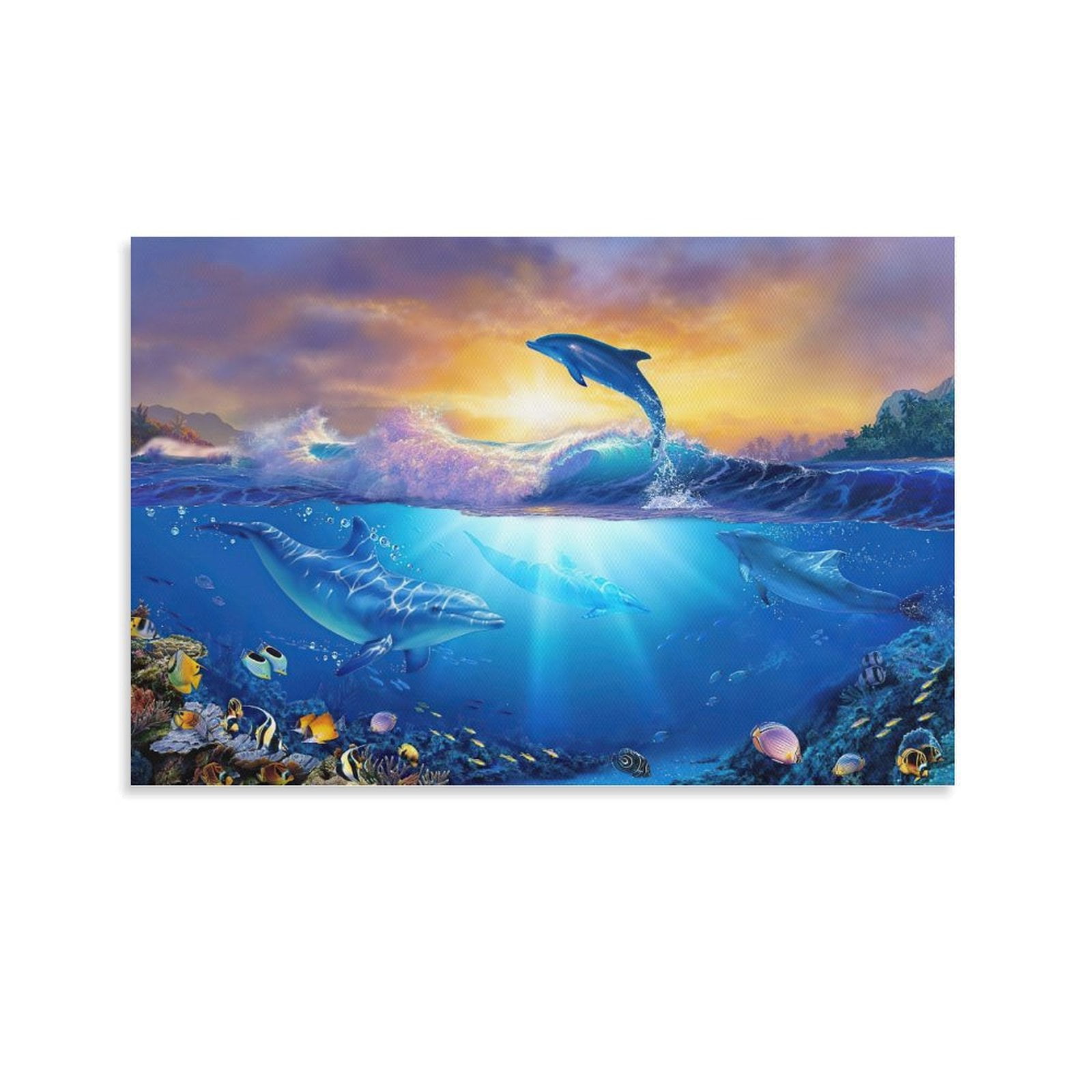 Blue Sea Lassen Colorful Sea Seascape Dolphin (4) Canvas Poster Wall ...
