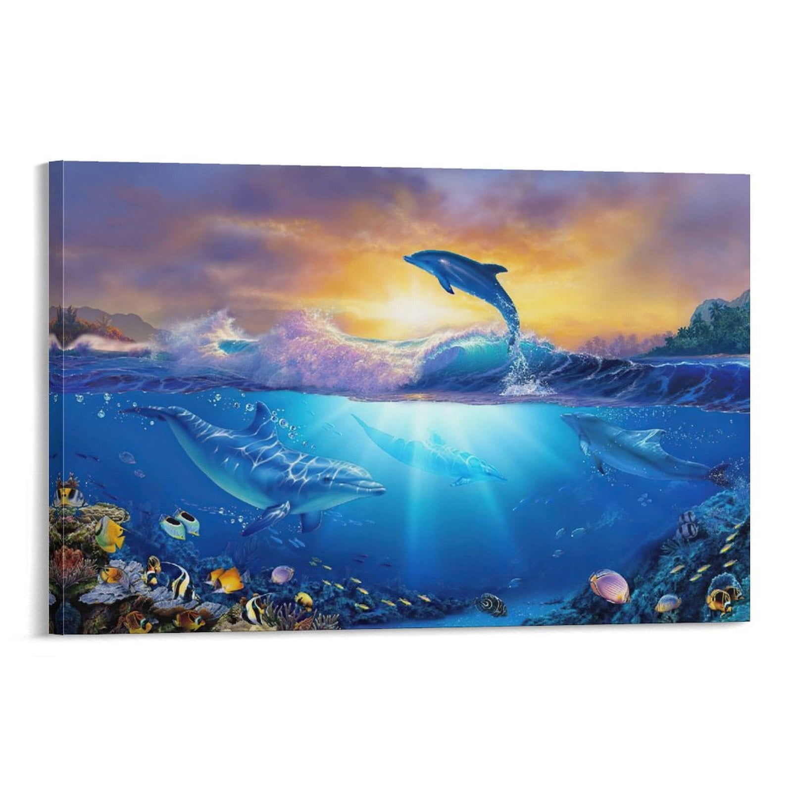 Blue Sea Lassen Colorful Sea Seascape Dolphin (4) Canvas Wall Art ...