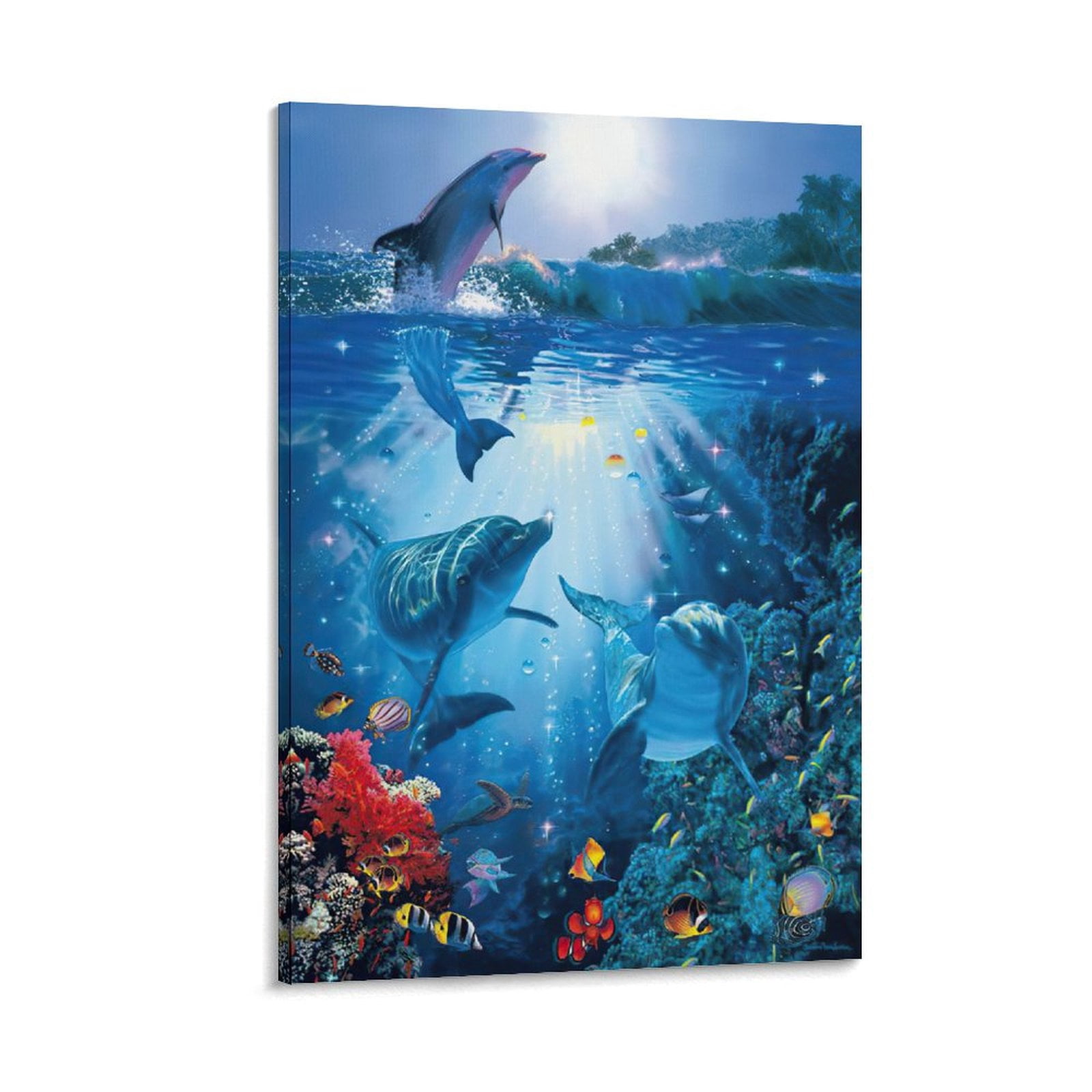 Blue Sea Lassen Colorful Sea Seascape Dolphin Poster (12) Canvas Art ...