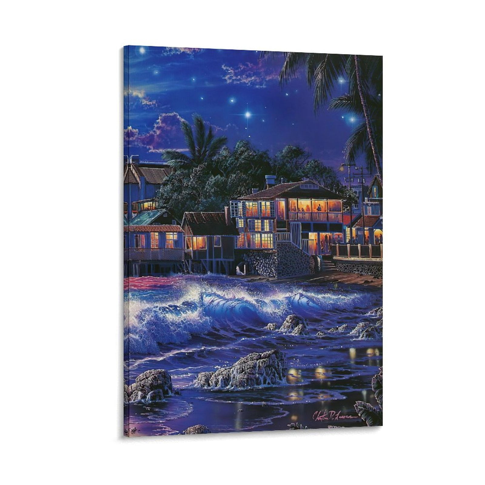 Blue Sea Lassen Colorful Sea Seascape Ocean Town Poster Canvas Art ...