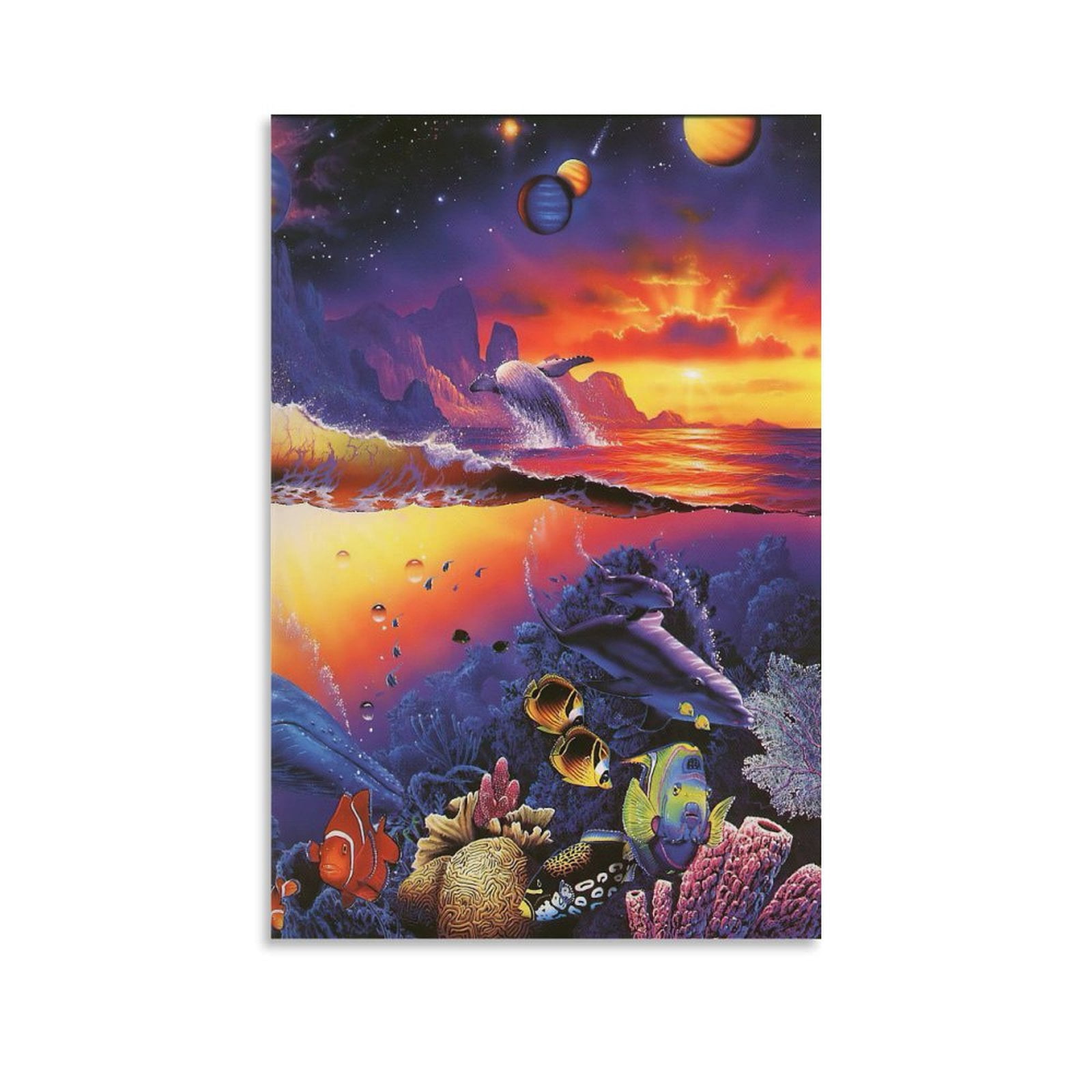 Blue Sea Lassen Colorful Sea Sunset Dolphin Whale 1 Poster Picture ...