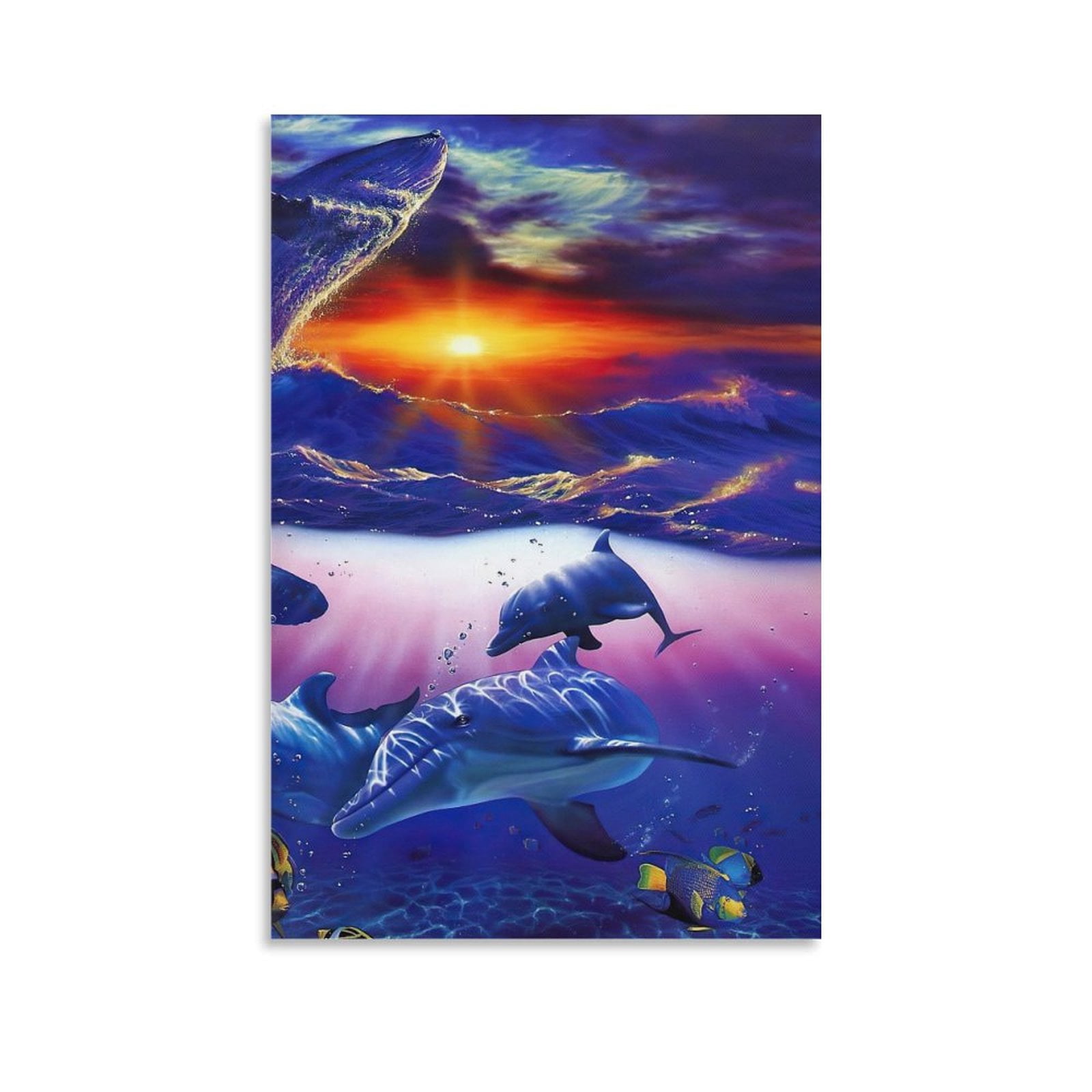 Blue Sea Lassen Colorful Sea Sunset Dolphin Whale Poster Aesthetic ...