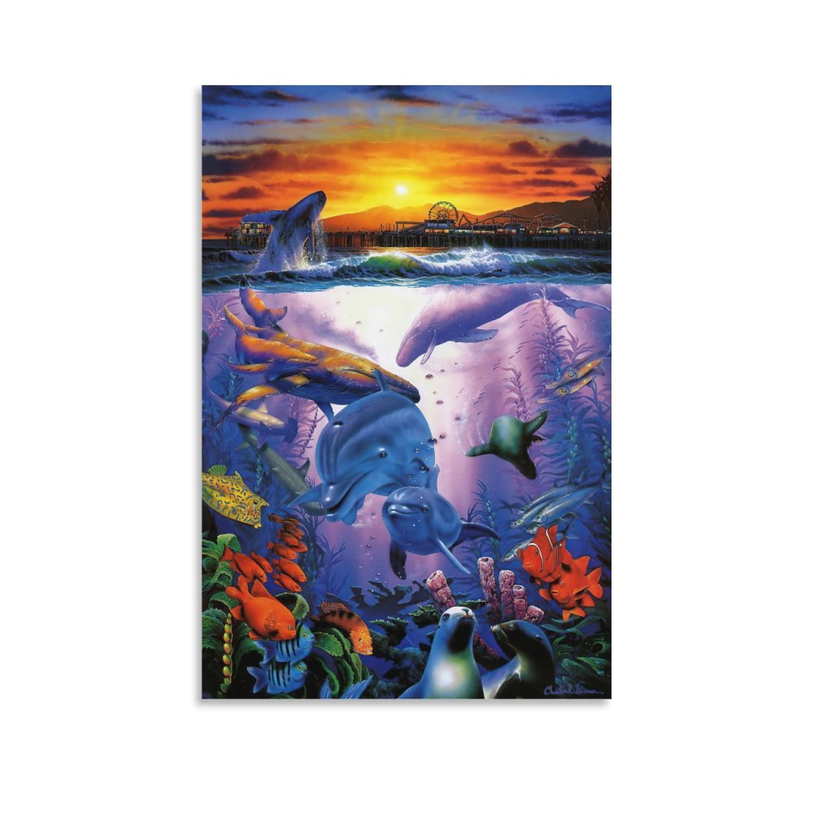 Blue Sea Lassen Ocean View Dolphin Coral Reef Poster (3) Canvas Wall ...