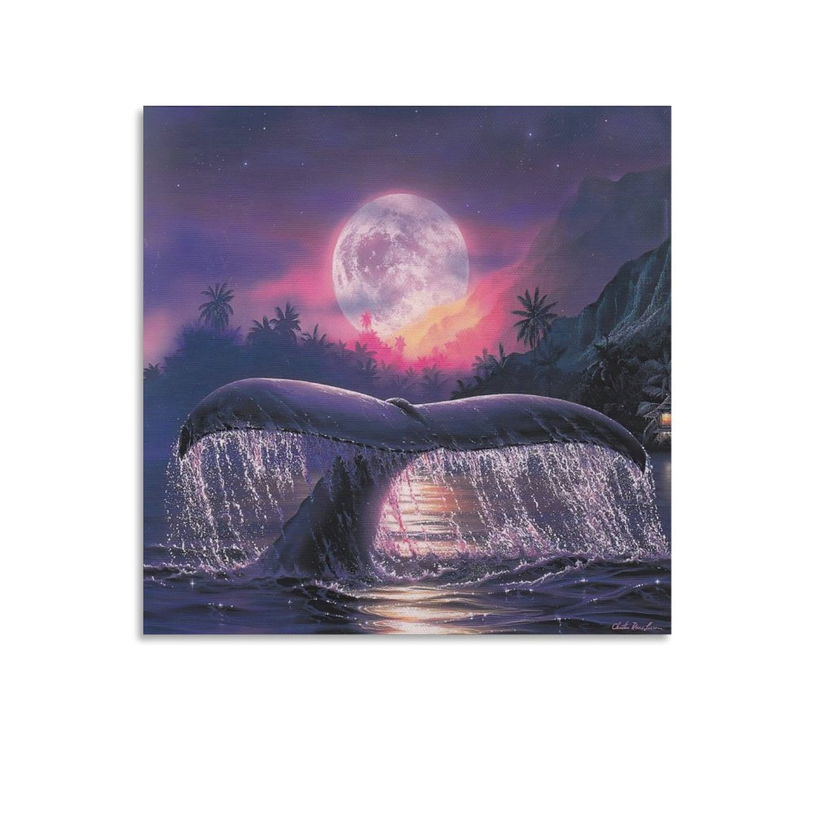 Blue Sea Lassen Ocean View Waves Whale Moonlight Poster Artworks Canvas ...