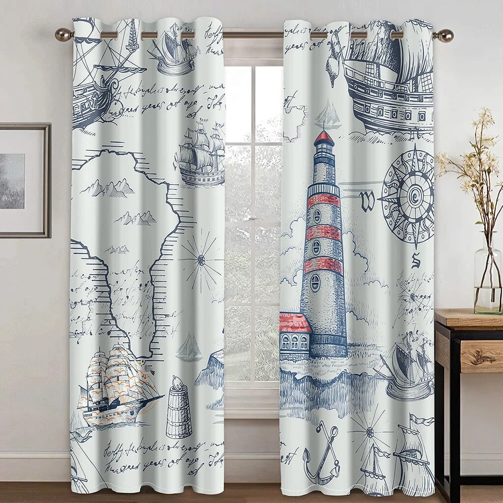 Blue Sea Mediterranean Sailing Anchor Sailboat High Shading Curtains ...