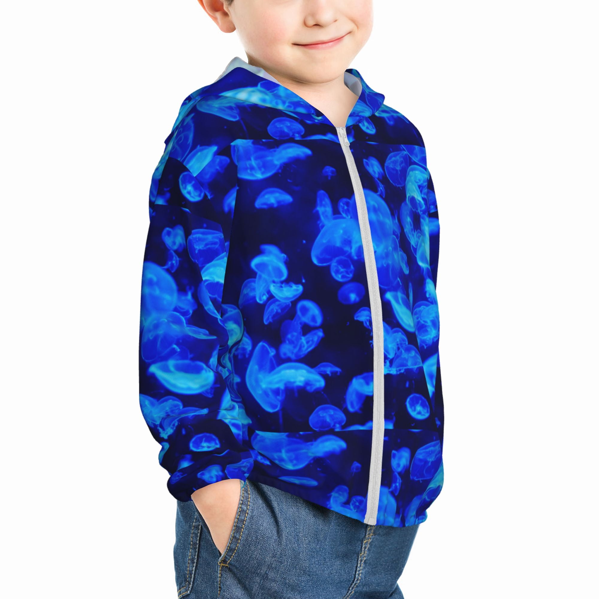 Blue Sea Ocean Kids Zip-Up Hoodie Girls Boys Sun Protection Jacket Hooded Cooling Shirt ...