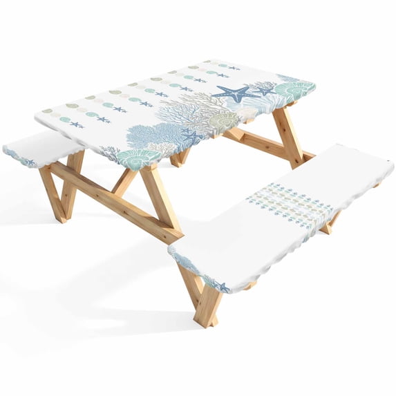 Blue Sea Picnic Table Cover with Bench Covers Nautical Ocean Watercolor ...