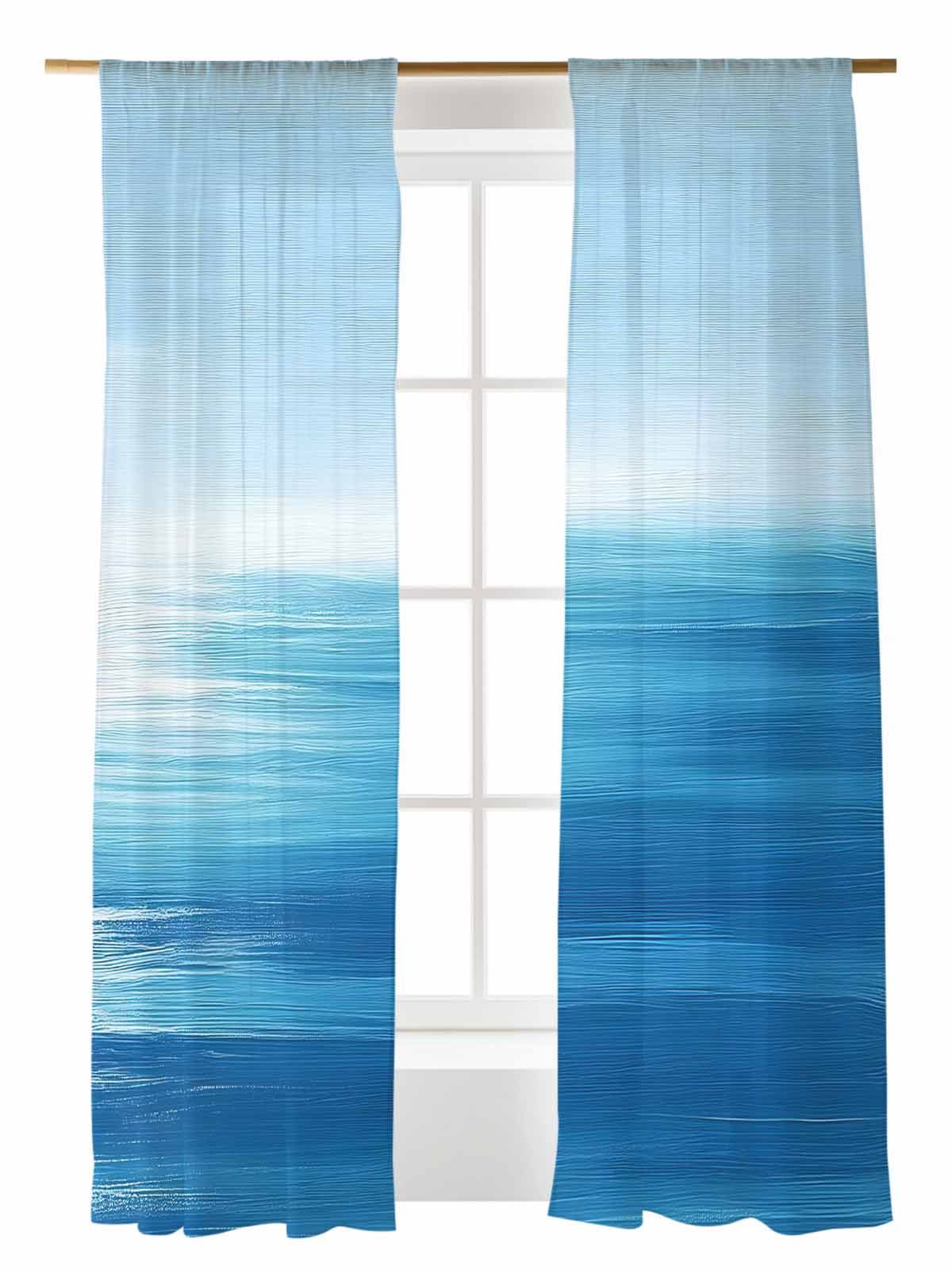 Blue Sea Sheer Curtains 108 Inch Long 2 Panels, Horizon Abstract ...