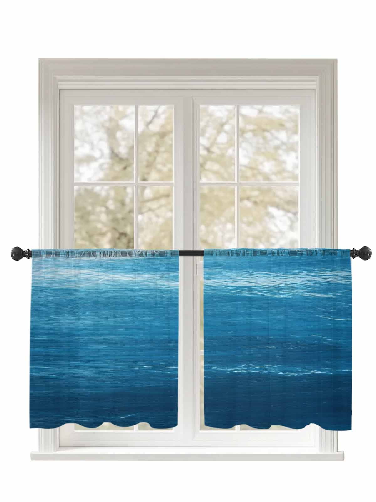 Blue Sea Sheer Curtains 54 Inch Long 2 Panels, Abstract Natural ...