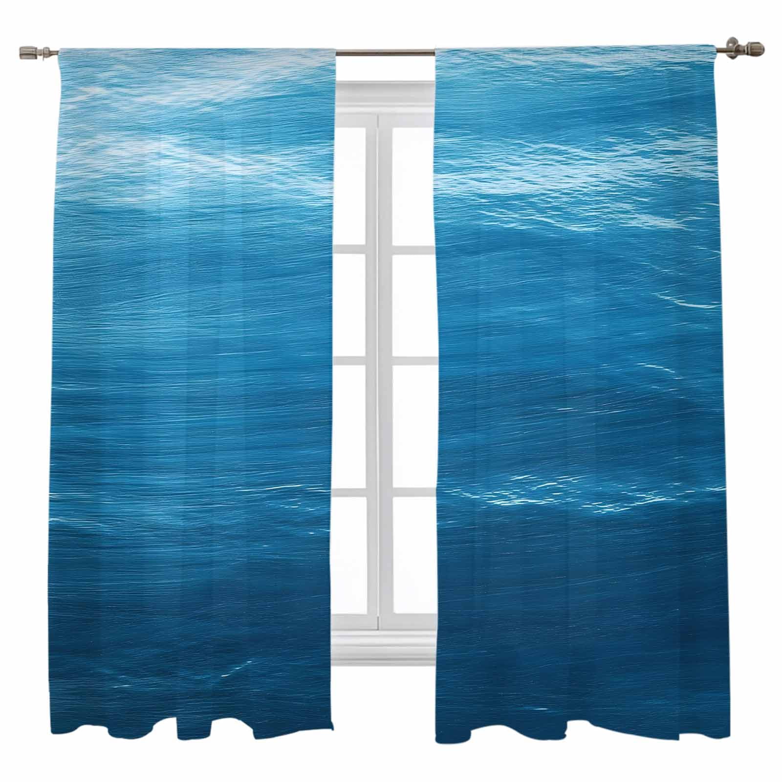 Blue Sea Sheer Curtains 63 inches Long 2 Panels Set Abstract Natural ...