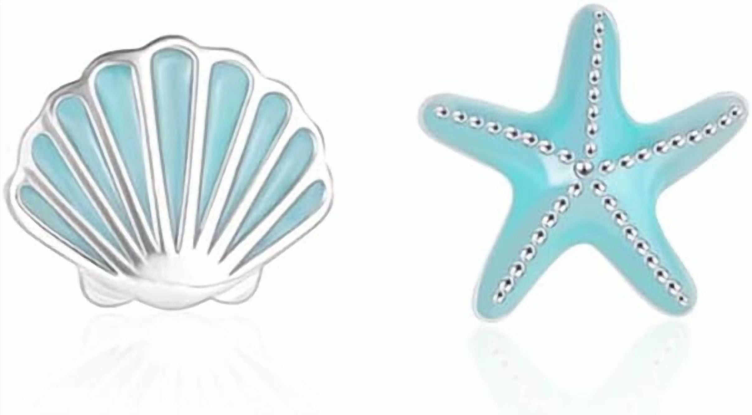 Blue Sea Shell Starfish Asymmetric Stud Earrings for Women 925 Sterling ...