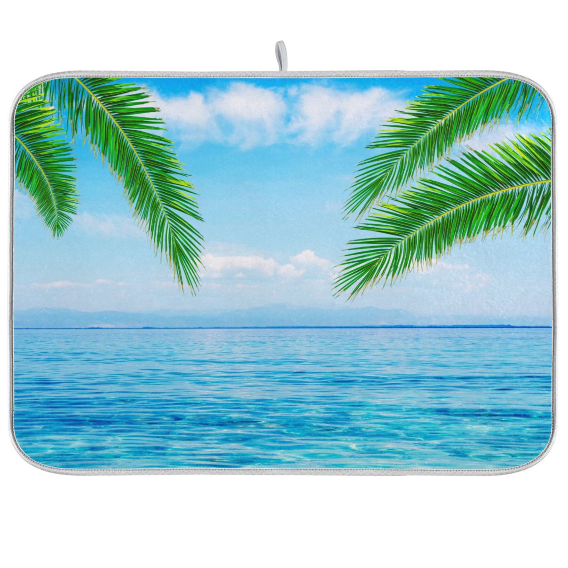 Blue Sea Sky Palm Tree Leaves Dish Drying Mat Microfiber Kitchen Mats ...