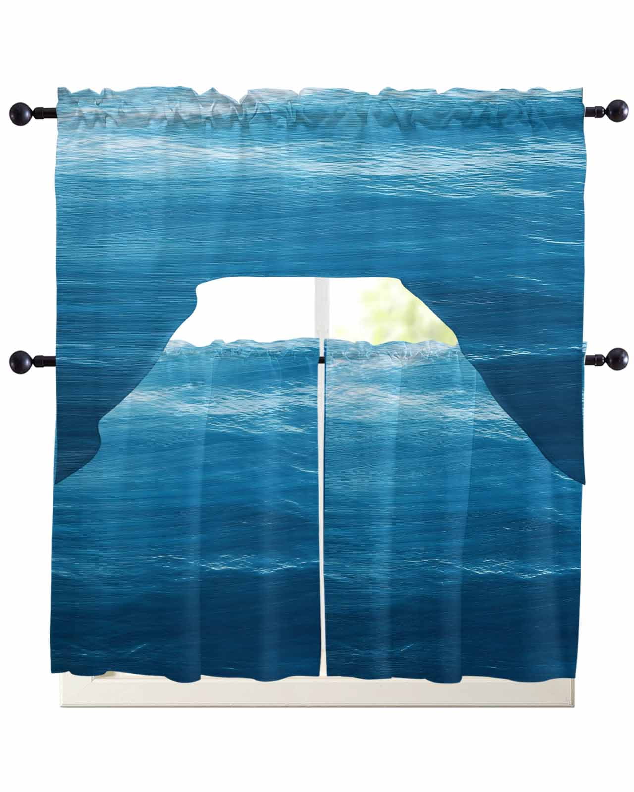 Blue Sea Swag Valance and Tier Curtains Set Abstract Natural Undersea ...