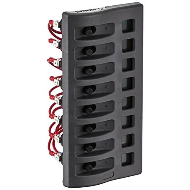 Blue Sea Systems #4308 Switch Panel, Toggle w/ Fuses, 8 Switches, Gray ...