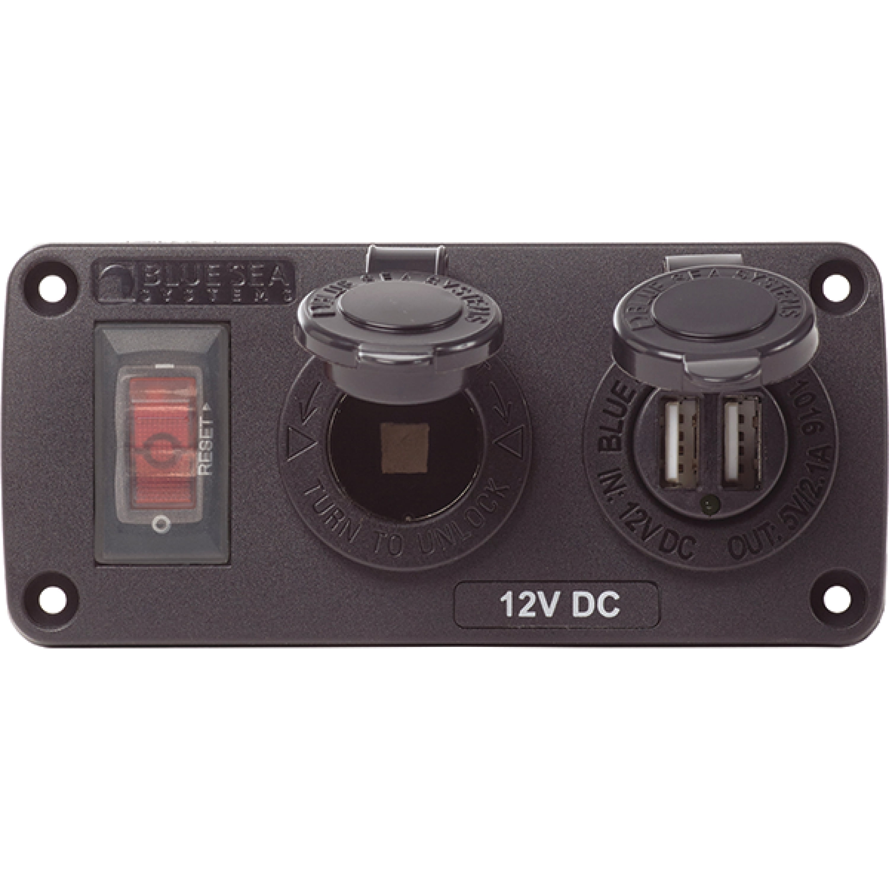 Blue Sea Systems Water-Resistant USB Accessory Panel, with 12V Socket ...