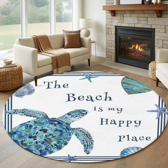 Blue Sea Turtle 7FT Round Area Rugs for Living Room Watercolor Beach ...
