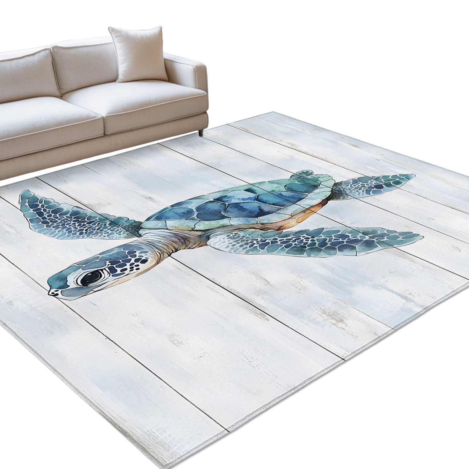 Blue Sea Turtle Area Rugs 5x7ft Vintage Wood Grain Floor Rug Non Slip ...
