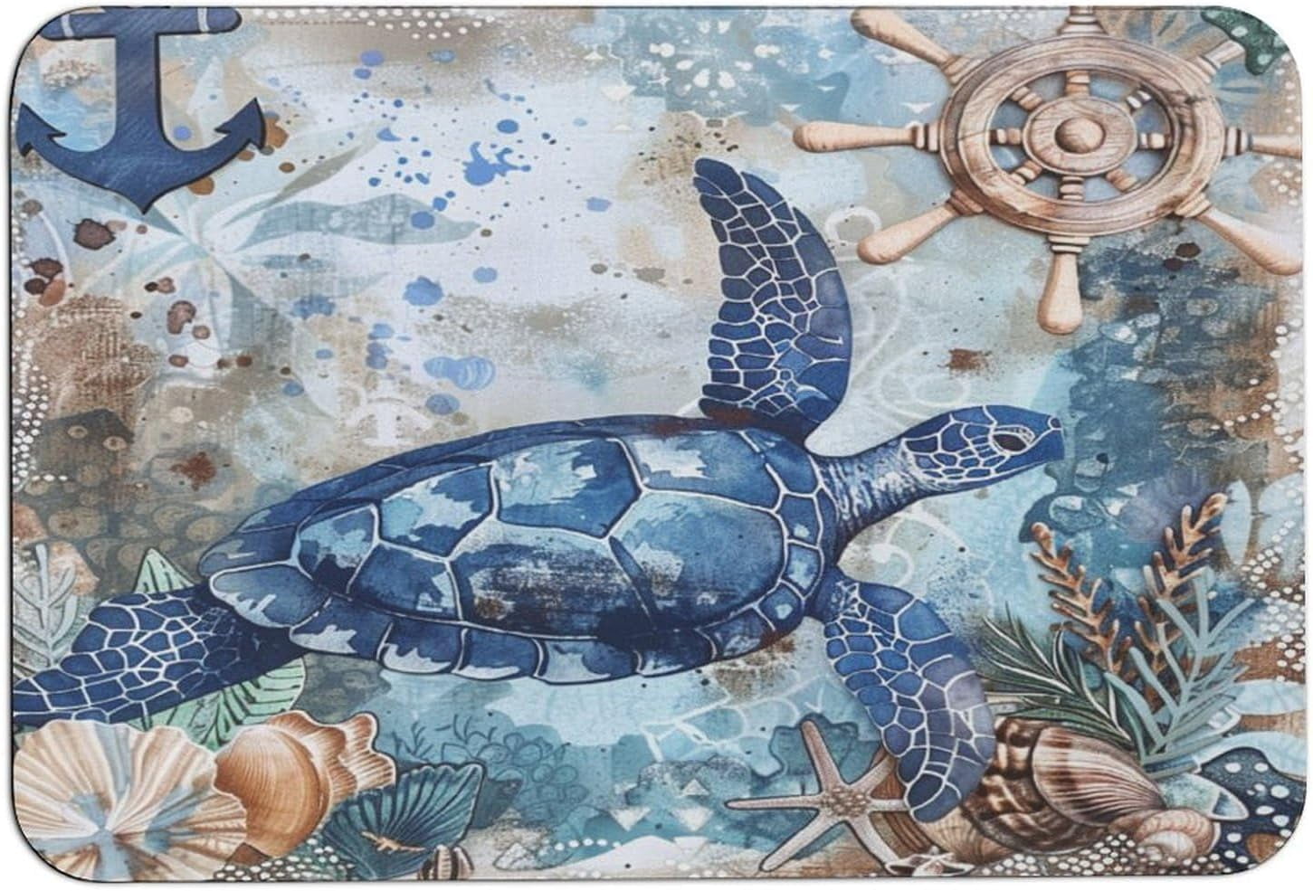 Blue Sea Turtle Bathroom Mats Super Water Absorbent Quick Dry Ocean ...