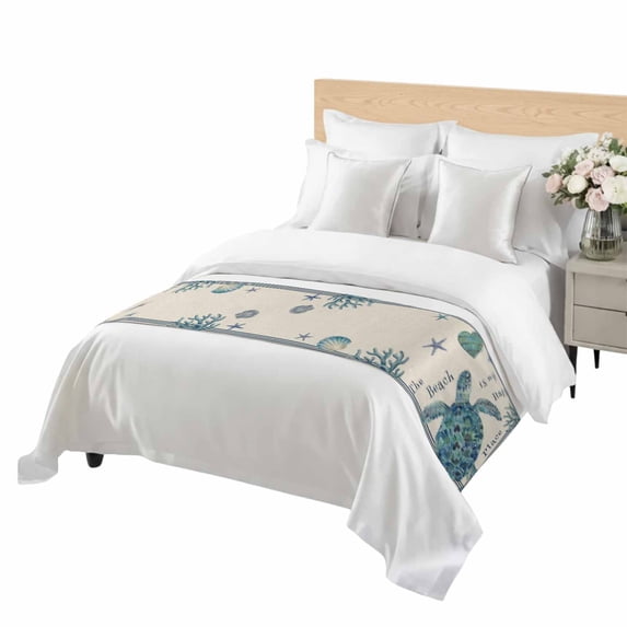 Blue Sea Turtle Bed Runner King Size Beach Happy Place Seashell ...