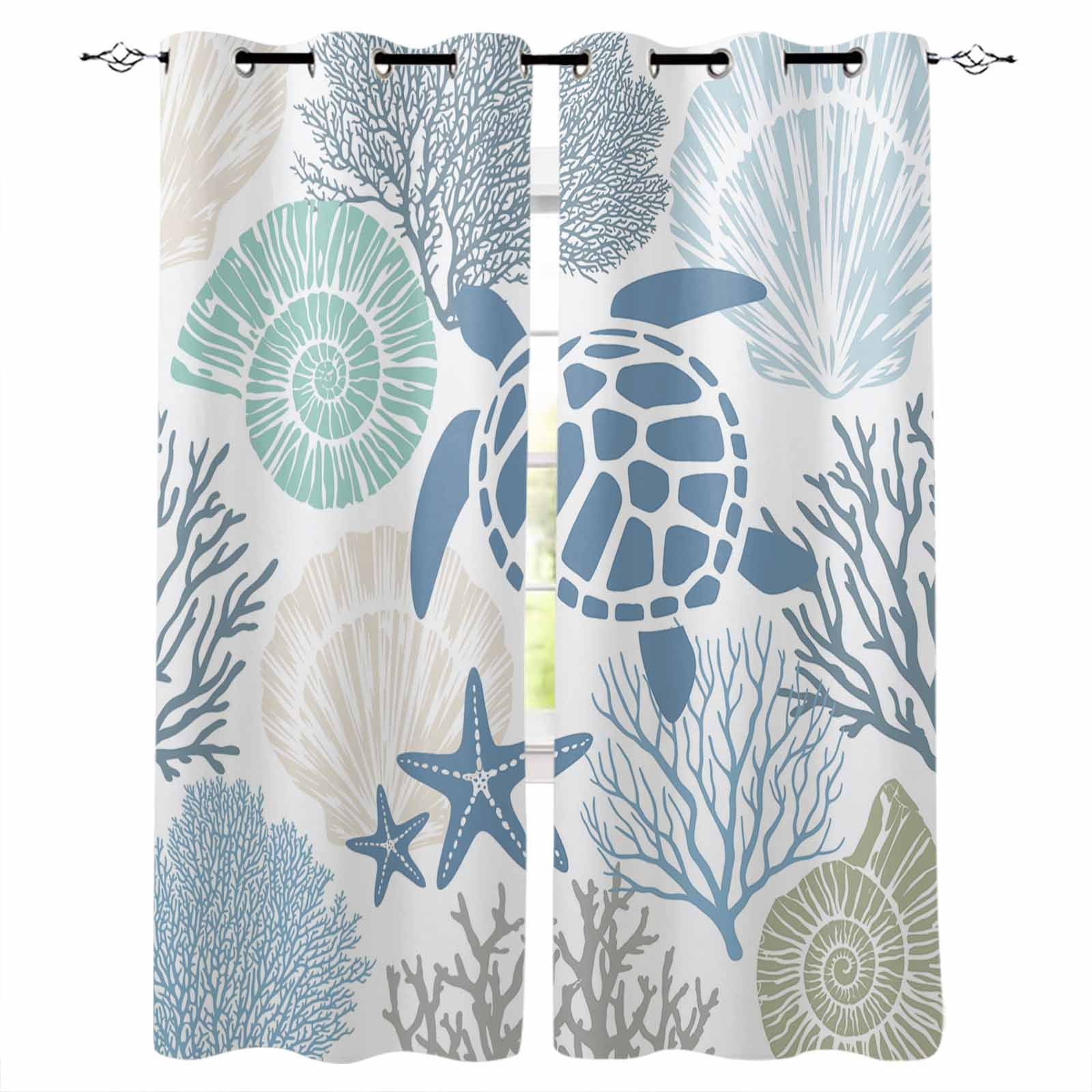 Blue Sea Turtle Blackout Curtains 45 Inch Length Nautical Ocean ...