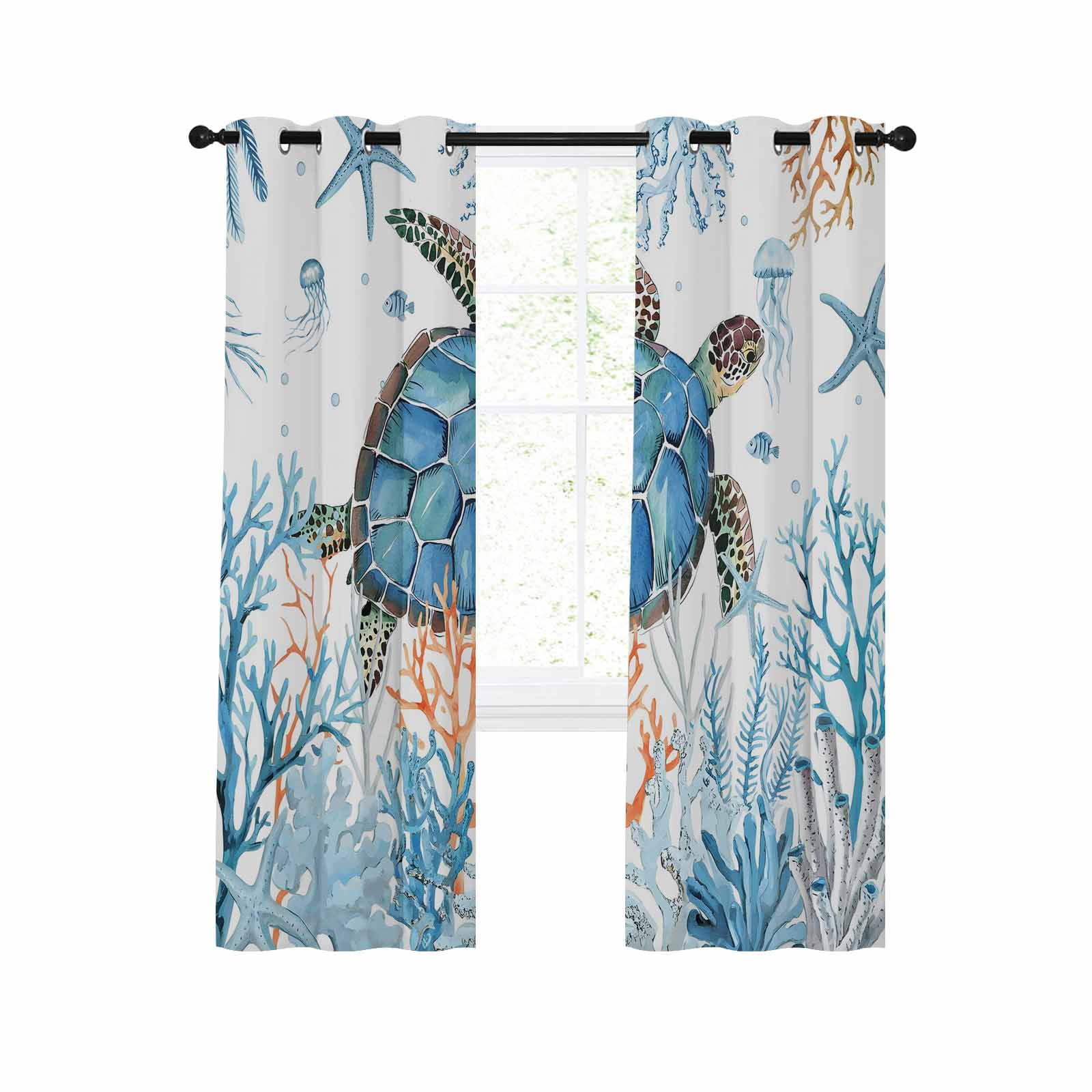 Blue Sea Turtle Blackout Curtains 54 Inches Long for Bedroom, Summer ...