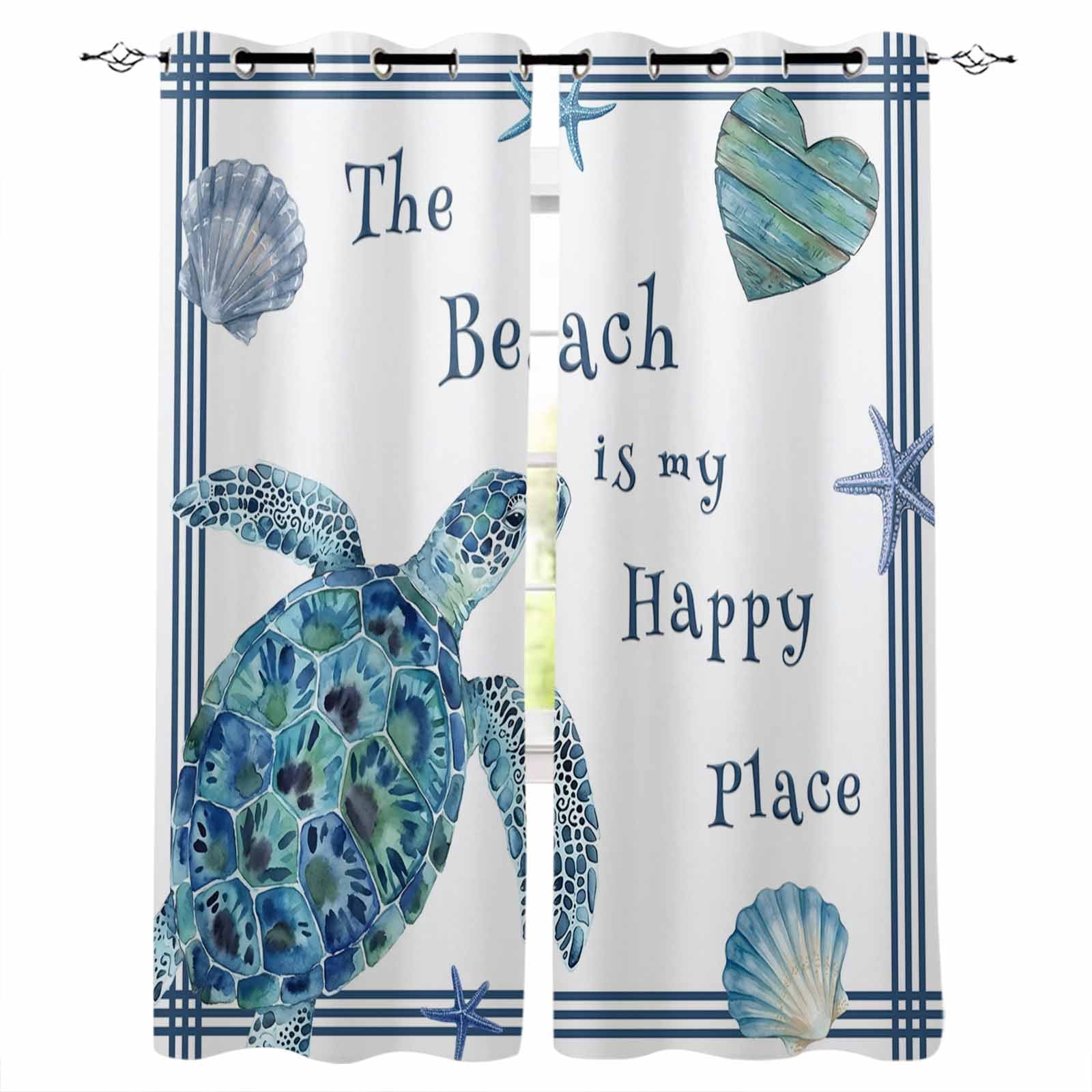 Blue Sea Turtle Blackout Curtains 84 Inch Length Watercolor Beach Happy ...