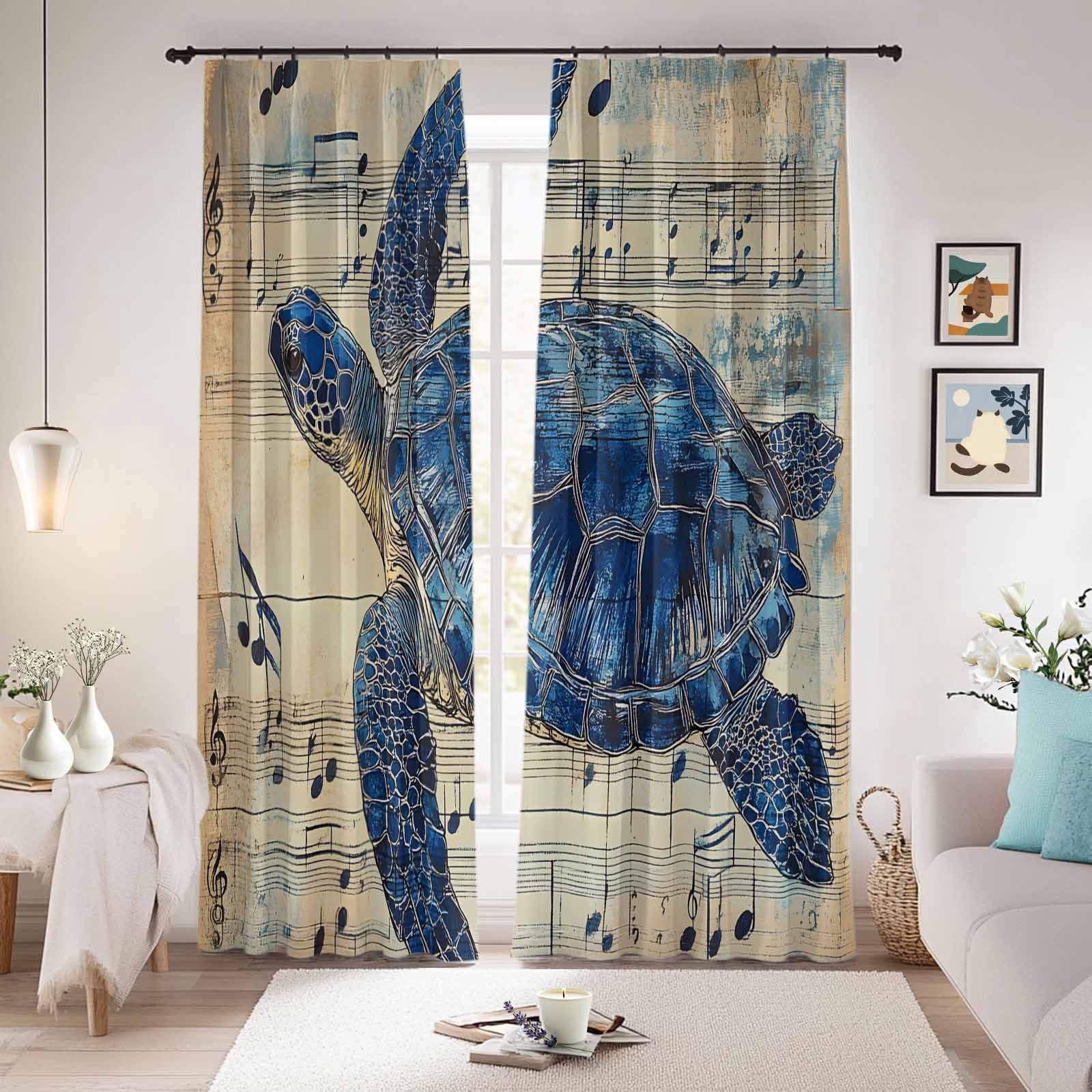 Blue Sea Turtle Blackout Curtains for Bedroom/Living Room, Pinch ...