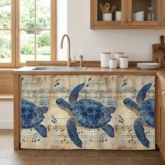 Blue Sea Turtle Cabinet Curtain 28"Wx51"L, Dustproof Storage Cabinet ...